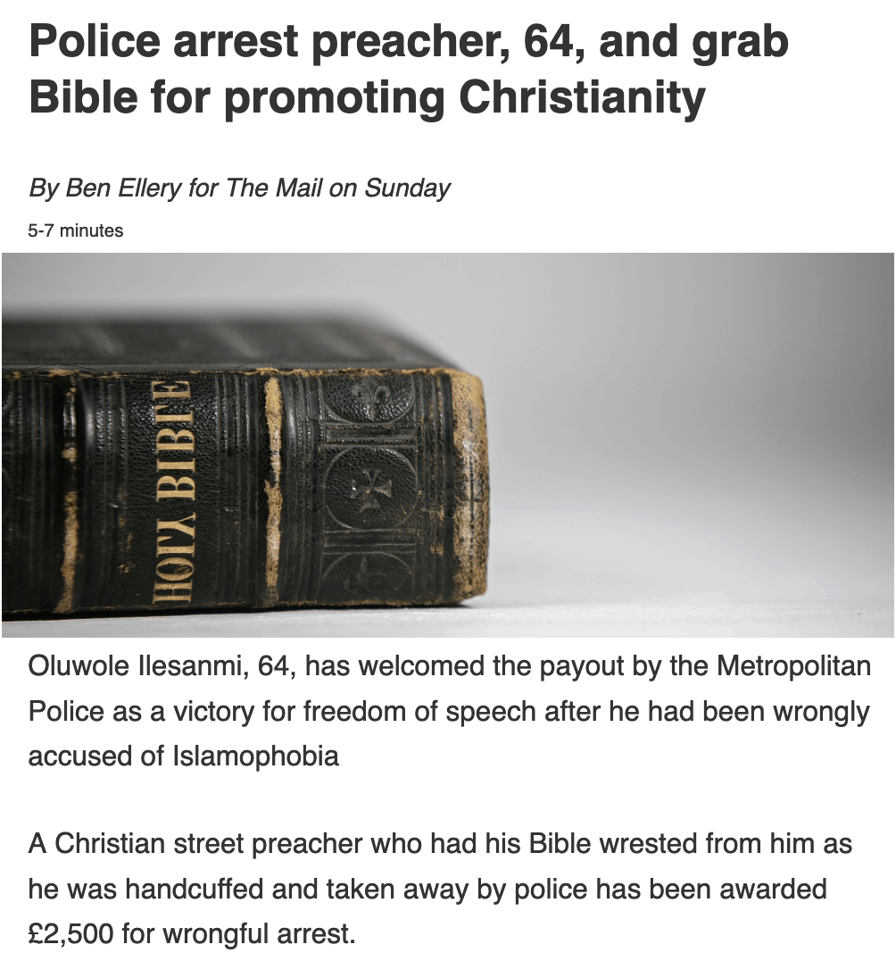 U.K. – Preacher paid for false arrest, police harassment, Bible ...